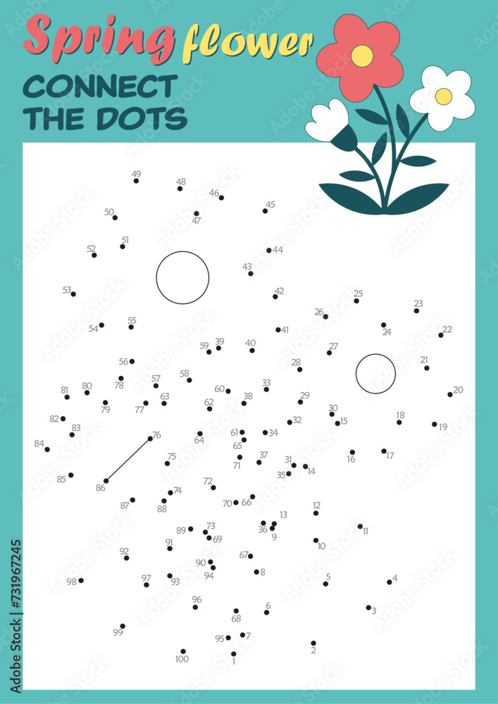 Connect the dots from 1 to 100 and color. Spring educational game with ...