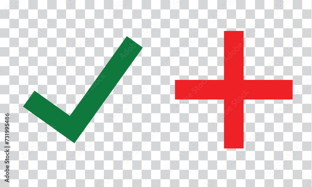 Check mark and cross icon on transparent background. Wrong and correct ...
