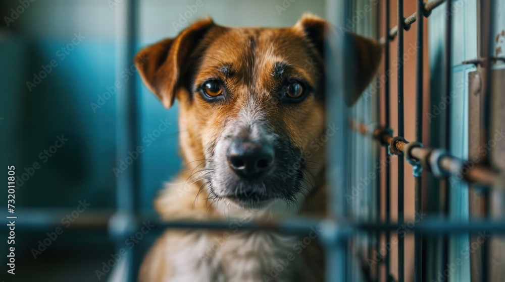 Photograph illustrating the plight of a forlorn dog in a shelter ...
