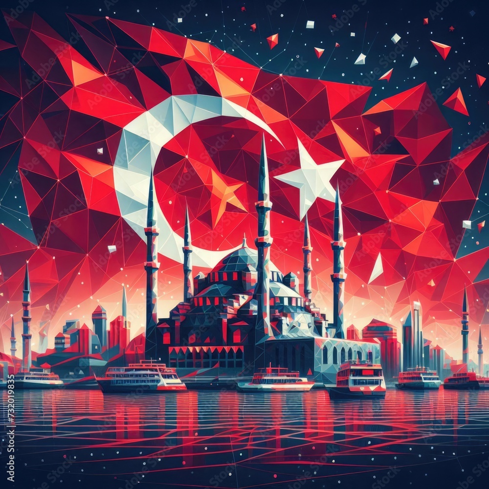 Turkish flag in Low Poly style, crafted using geometric shapes. Flag ...