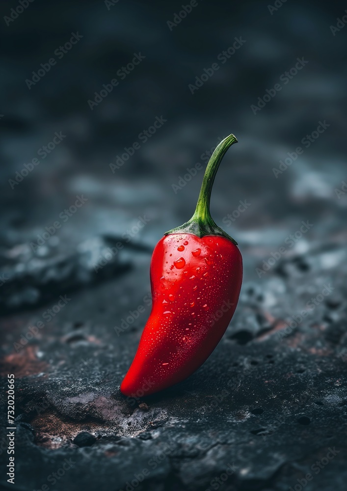 red pepper sitting black surface devil cry holding hot sauce appears ...
