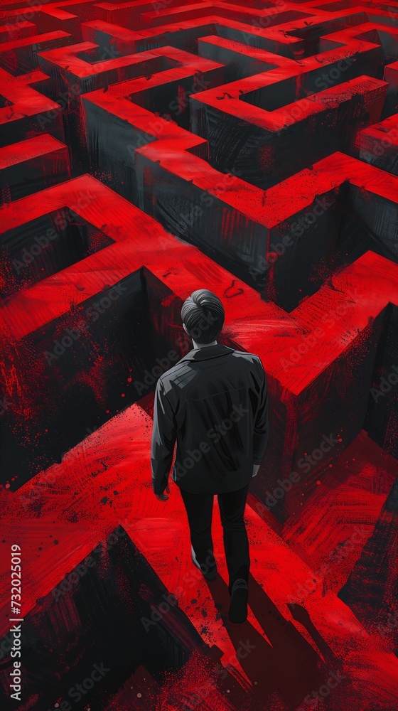 man standing maze red paint twin peaks small steps leading down escape ...
