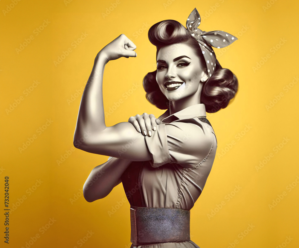 Black & White pin-up model dressed as the classic WW2 icon Rosie the ...