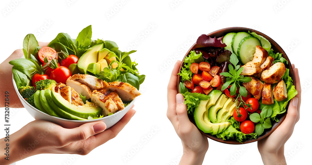 Hawaiian Style Poke Bowl, Set of Hand-Held Yummy Salad Bowls, Viewed ...