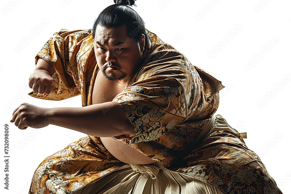 powerful sumo wrestler in fighting pose on white background Stock Photo ...