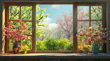Spring Garden Window Frame View Free Stock Photo - Public Domain Pictures