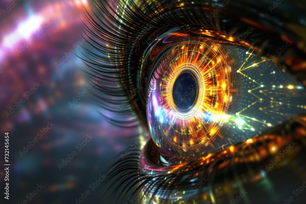 Human Cyborg AI Eye illustration. Eye eyelid anatomy optic nerve lens ...