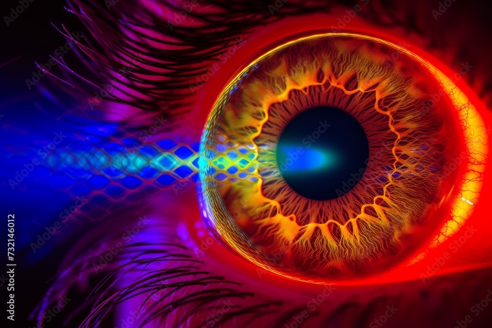 Human Cyborg AI Eye refractive surgery. Eye color vision assessment ...