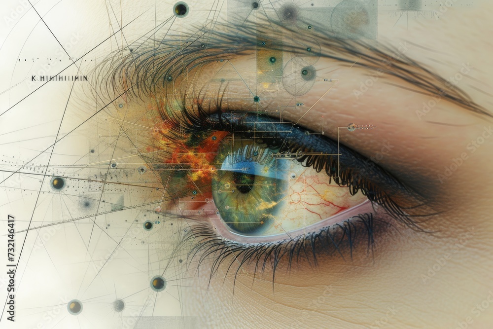 Human Cyborg AI Eye keratoconus. Eye retinal disorders optic nerve lens ...