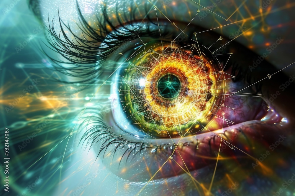 Ilustración de Stock Human Cyborg AI Eye diopter measurement. Eye ...