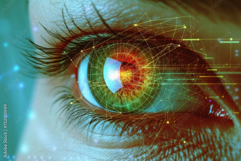 Human Cyborg AI Eye latent myopia. Eye iris inflammation optic nerve ...