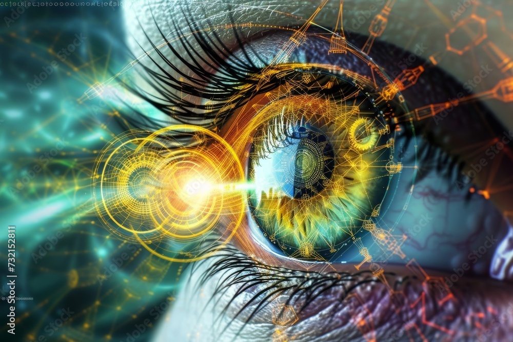 Human Cyborg AI Eye teleophthalmology. Eye chalazion optic nerve lens ...