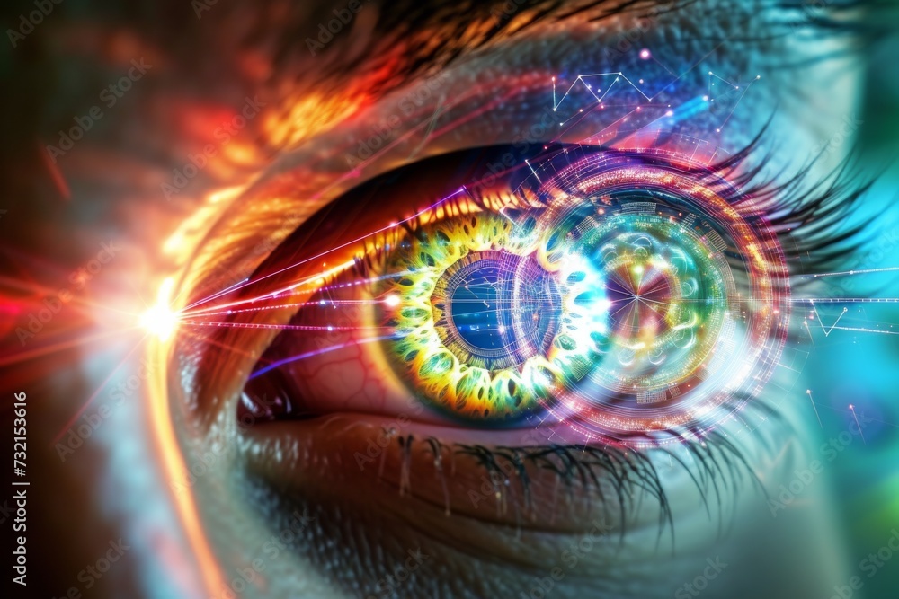 Human Cyborg AI Eye tear film. Eye conjunctivitis optic nerve lens ...