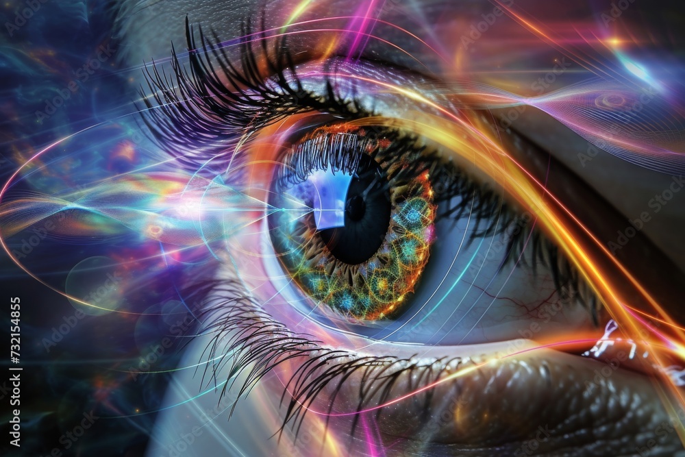 Human Cyborg AI Eye corneal topography. Eye intraocular lens optic ...