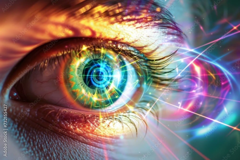 ภาพประกอบ Stock Human Cyborg AI Eye ganglion cell. Eye optic nerve ...