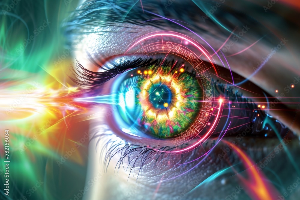 Human Cyborg AI Eye Glaucoma medication compliance. Eye eyelashes optic ...