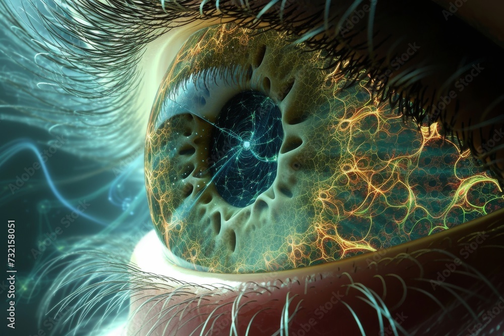 Human Cyborg AI Eye refractive laser surgery. Eye composition optic ...