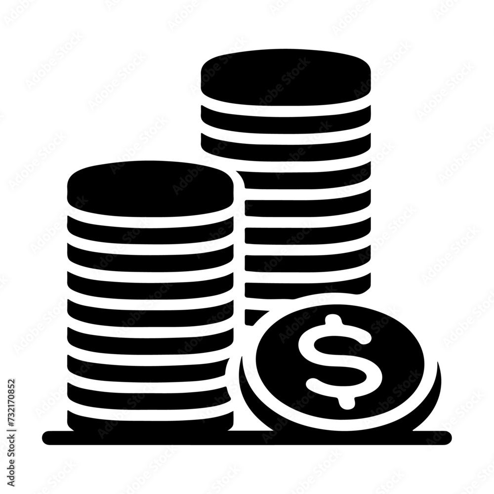 minimal Stack of coin money icon symbol, clipart, black color silhouette Stock Vector | Adobe Stock