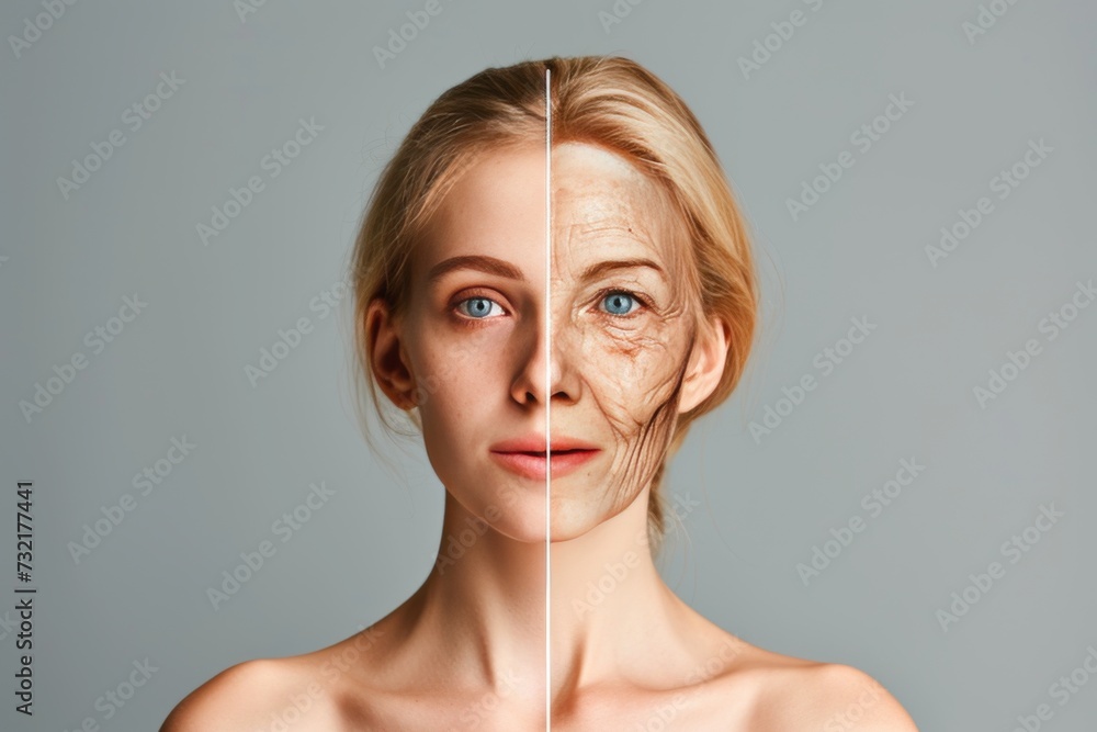 Aging radiance. Comparison young to old woman falls. Less Wrinkles ...