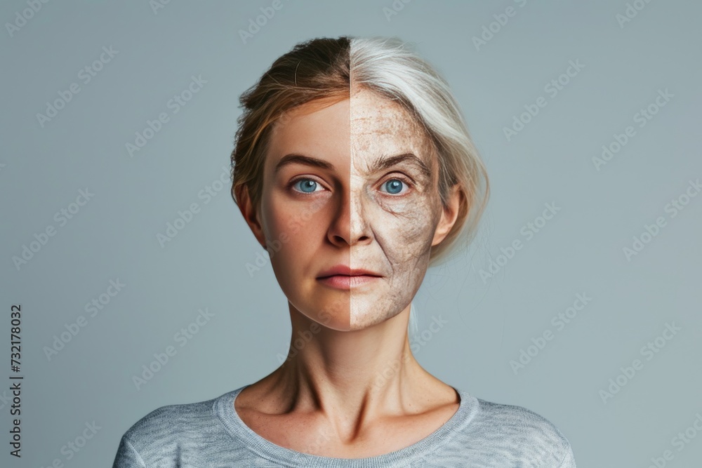 Aging age defying. Comparison young to old woman thermage skin ...