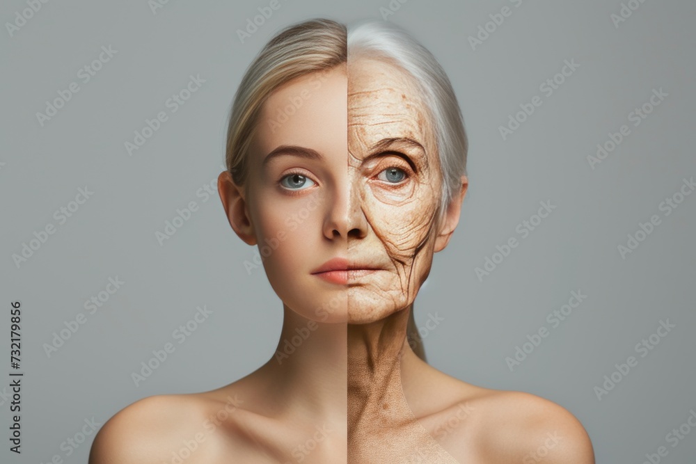 Aging comparison. Comparison young to old woman glycation. Less ...