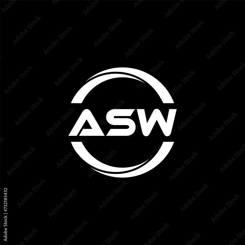 ASW letter logo design with black background in illustrator, cube logo ...