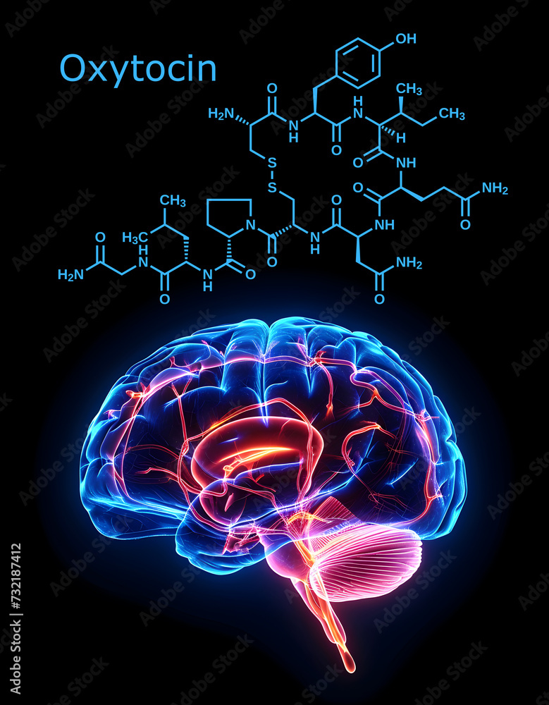 Human Brain. Oxytocin Molecule. Neurotransmitter. Hormone. Stock Photo ...