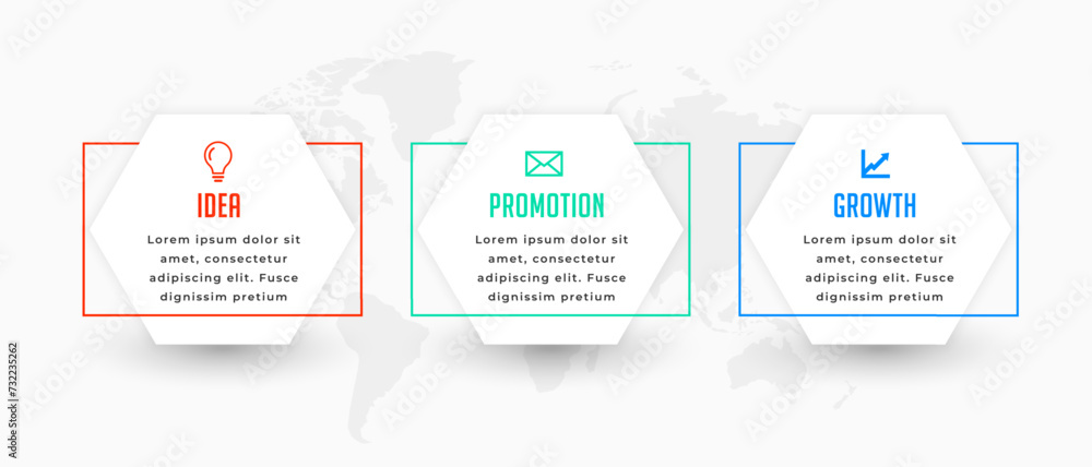 3 steps infographic process chart banner with world map design Stock ...