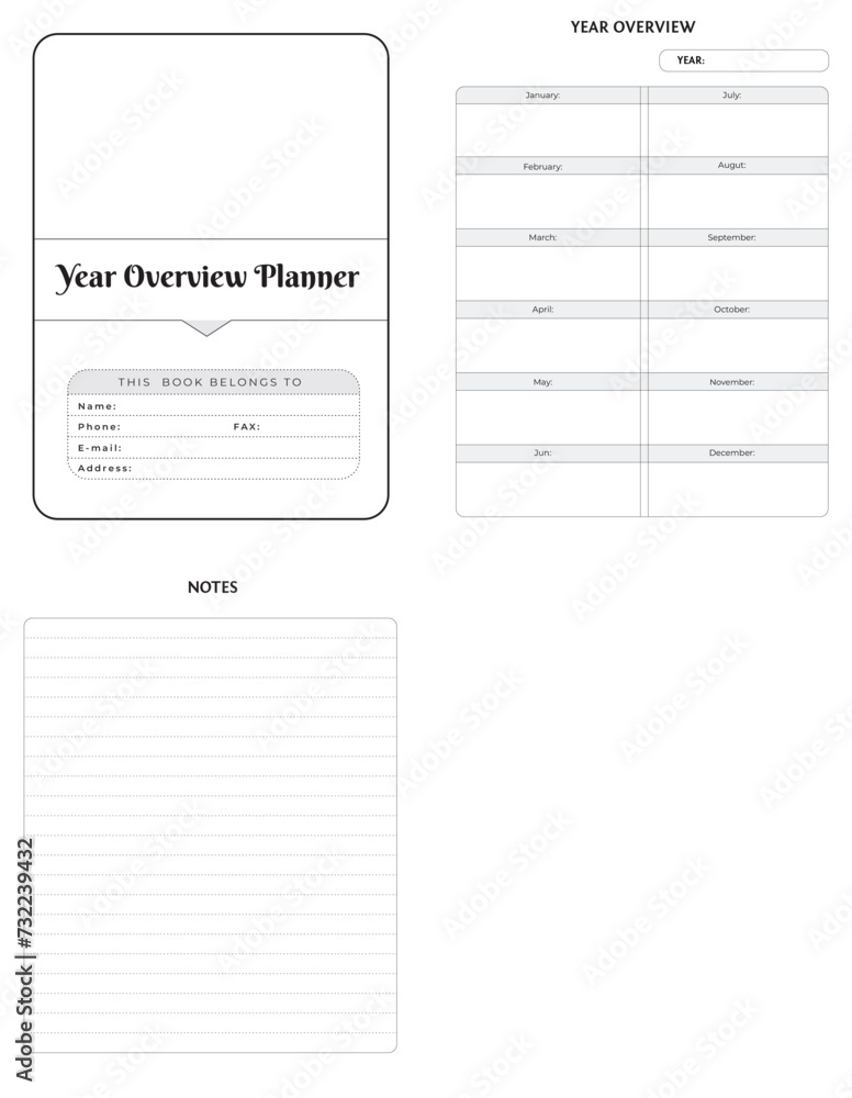 Editable Year Overview Planner Kdp Interior printable template Design ...