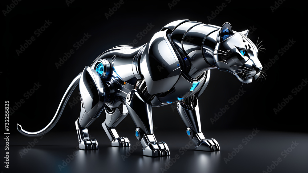 robot panther isolated on a black background. cyber animal. Digital ...