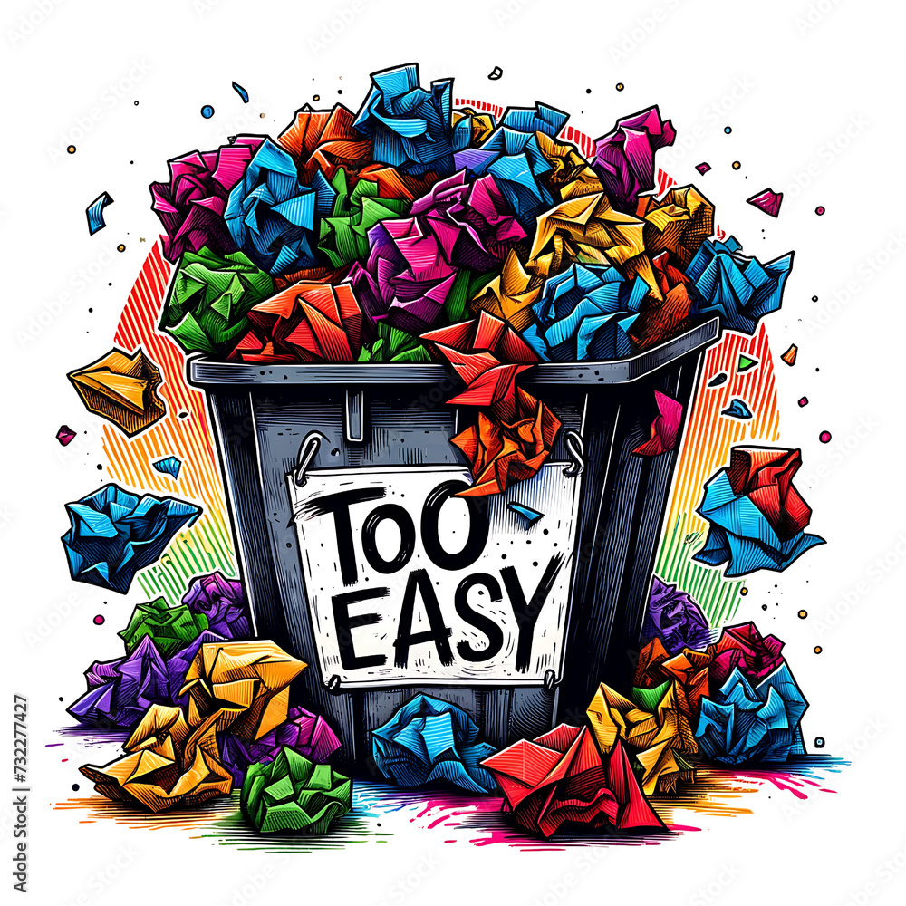 Too Easy, Crumpled Paper fill full in the bin, cartoon style. PNG ...