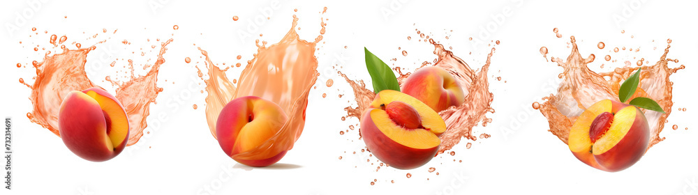 peach in juice splash on transparent background ai generated Stock ...