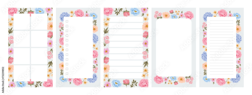 Collection of floral planner template for daily notepad, weekly ...