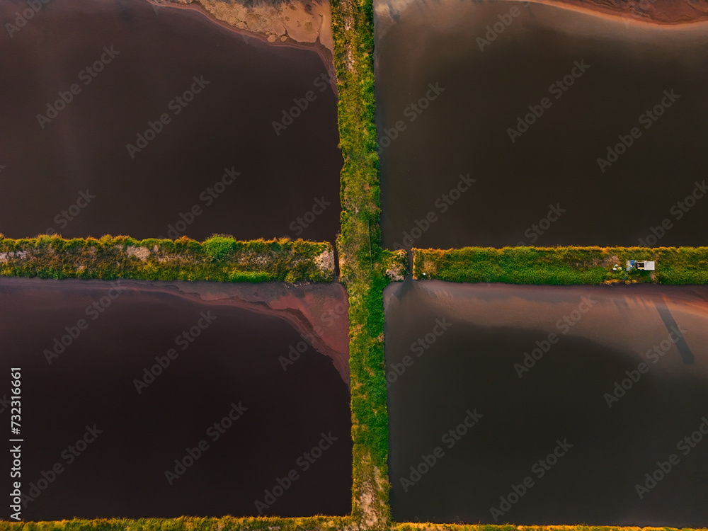 Aerial view wastewater treatment pond. Top view Bio-gas waste water ...