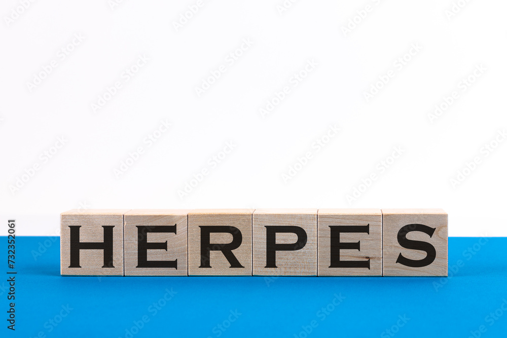 Herpes - word from wooden blocks with letters, viral diseases herpes ...
