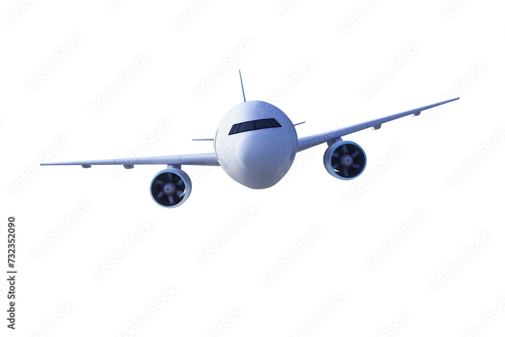Front view of a white commercial airplane isolated on transparent ...