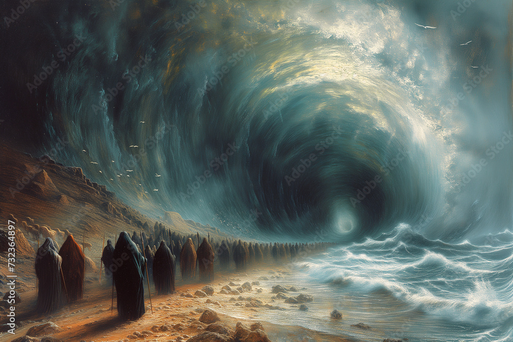 Exodus of the bible, Moses splits the red sea and crosses with the ...