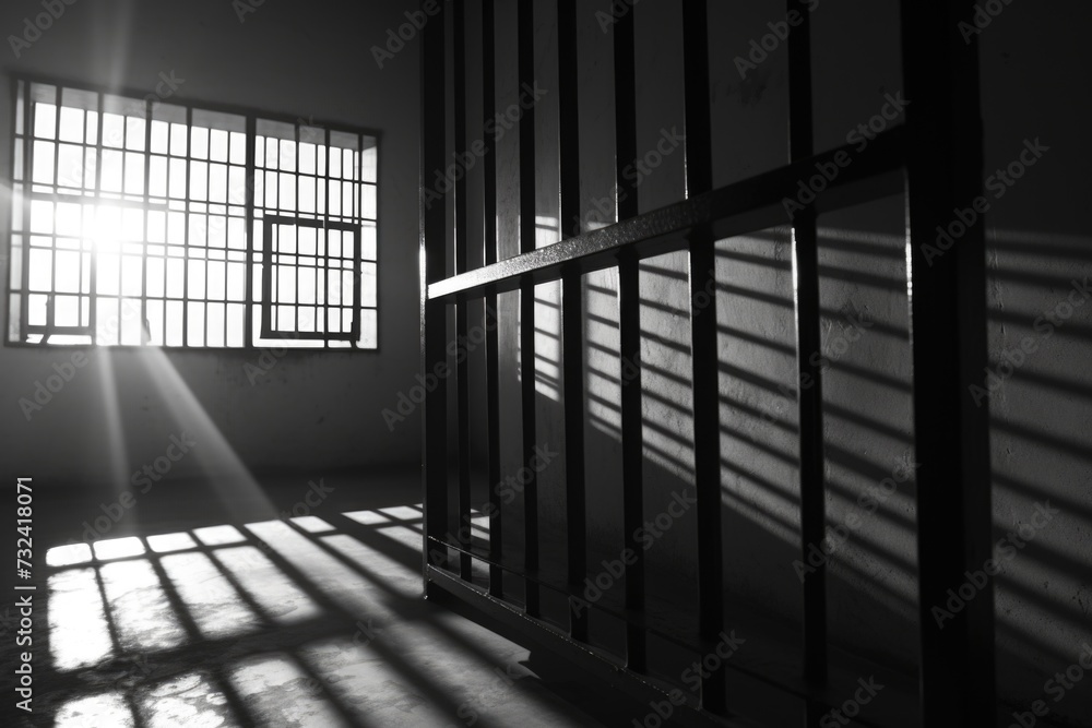 Stock-Foto „A black and white photo of a jail cell. This photo can be ...