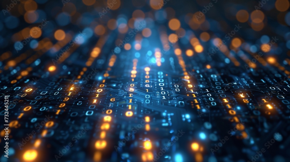 Explore the intricate world of big data with this stunning illustration, showcasing the binary ...