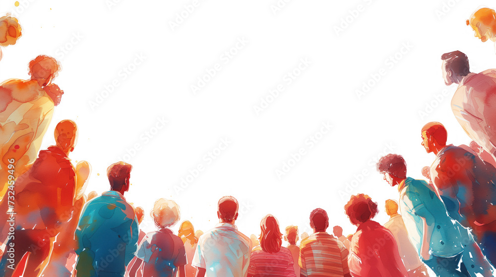 Watercolor drawing of a group of diverse modern people, different in ...