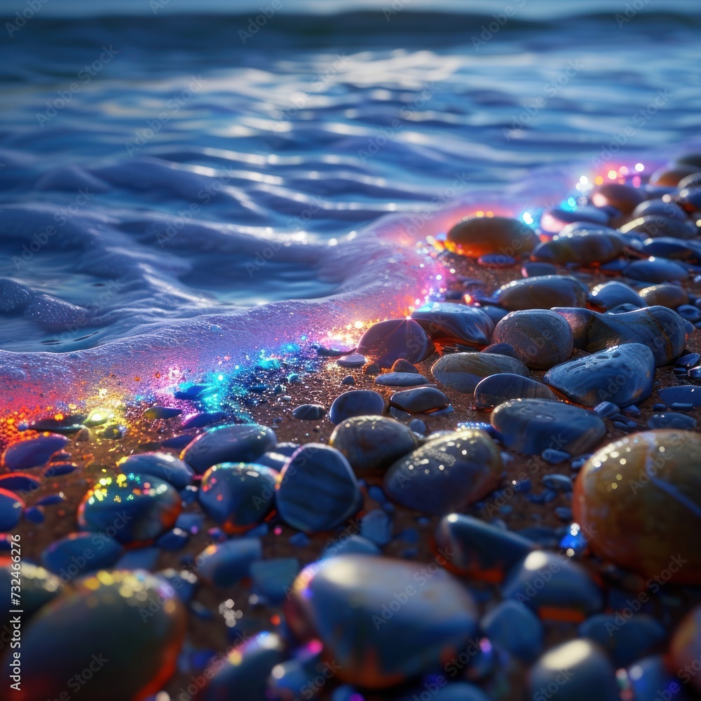 Sparkling beach pebbles shine like colorful diamonds on the beach that ...