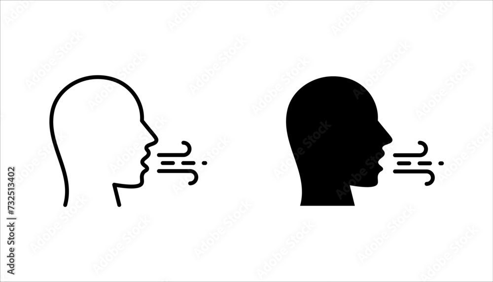Breathing icon set. Breath difficulties sign. Respiration problems ...