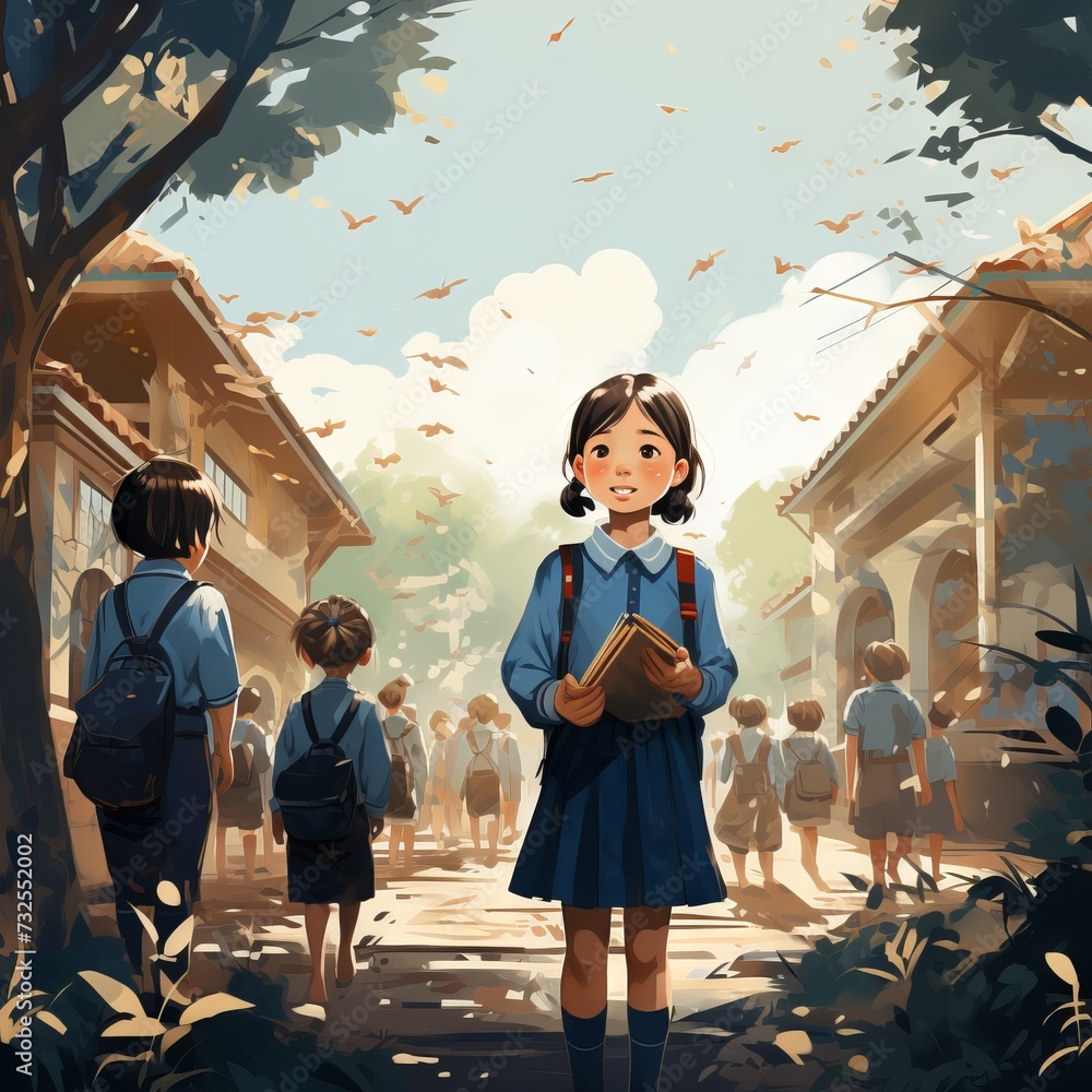 illustration of a teacher reading a book to young children in a ...