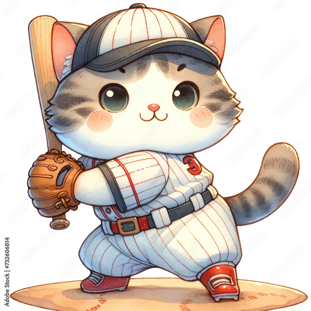 Ilustración de Stock Cat hits baseball Watercolor clipart bundle ...