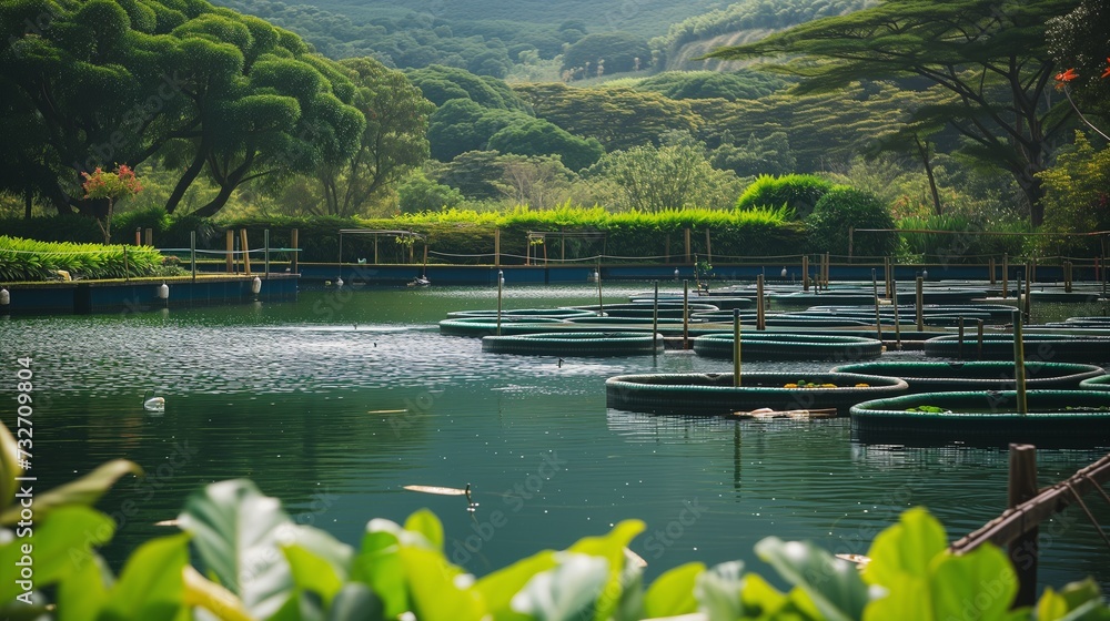 Aquaculture Farm modern aquaculture farm with rows of fish tanks or ...