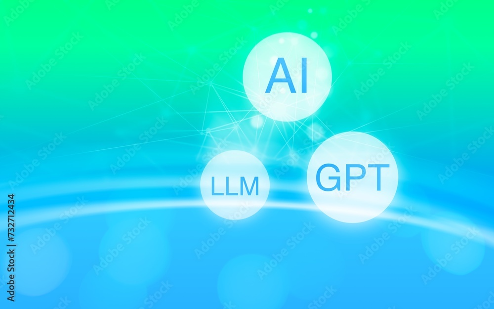 Ilustración de Stock bubbles with the buzzwords and shortcuts AI, LLM ...