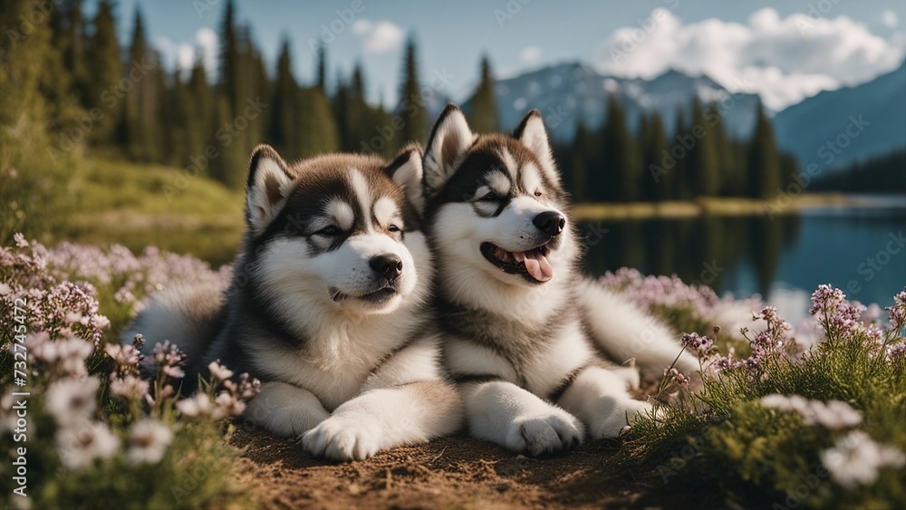 siberian husky puppy An endearing scene of a Malamute puppy and adult ...