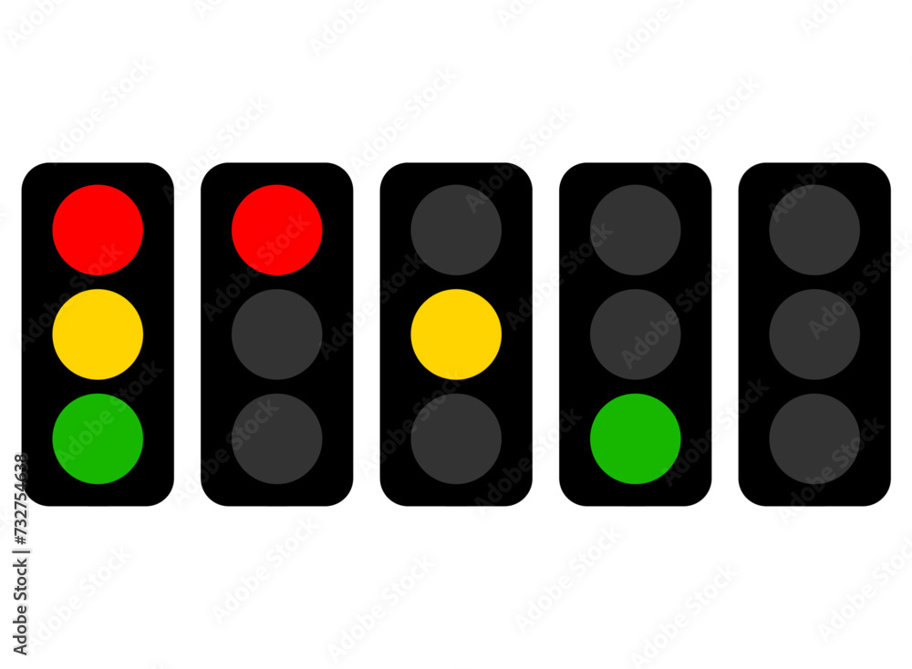 Traffic light, traffic light sequence vector. Red, yellow, green lights ...