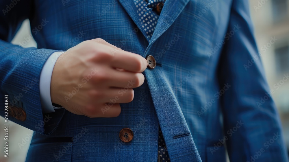 Man in blue suit two buttons, doing button Stock Photo | Adobe Stock
