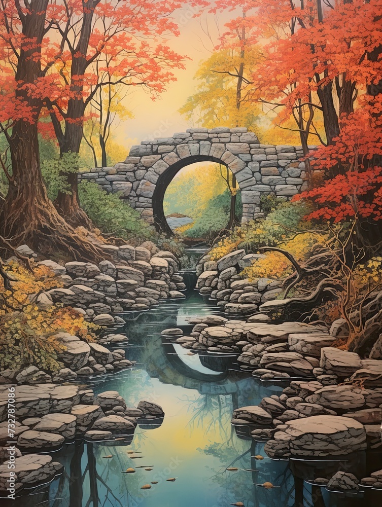 Vintage Cobblestone Bridge Landscape: A Scenic Stream and Brook Art ...